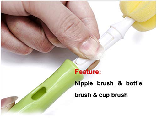 AKOAK 1 Pack The Baby Nipple Brush Cleaning Brush Set Rotates Freely to Replace The Head Sponge Bottle Brush