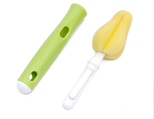 AKOAK 1 Pack The Baby Nipple Brush Cleaning Brush Set Rotates Freely to Replace The Head Sponge Bottle Brush