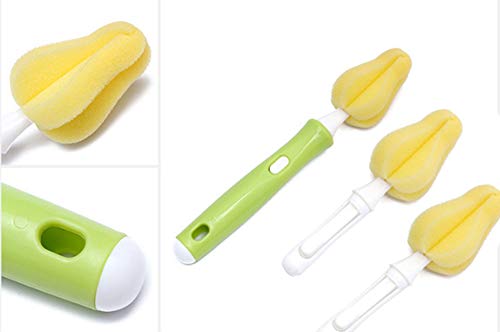 AKOAK 1 Pack The Baby Nipple Brush Cleaning Brush Set Rotates Freely to Replace The Head Sponge Bottle Brush