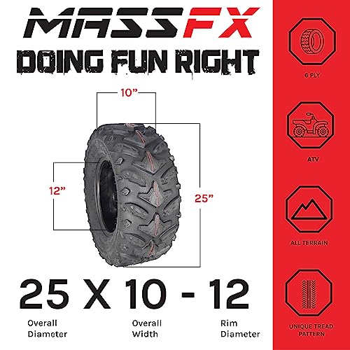 MASSFX MK 4 Set ATV Tires 25x8-12 Fronts 25x10-12 Rears 6 Ply 1/2" Tread Depth