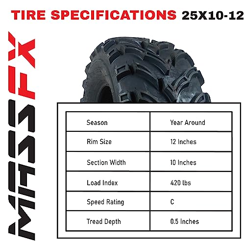 MASSFX MK 4 Set ATV Tires 25x8-12 Fronts 25x10-12 Rears 6 Ply 1/2" Tread Depth