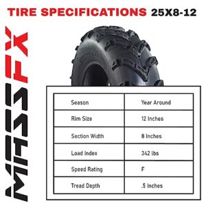 MASSFX MK 4 Set ATV Tires 25x8-12 Fronts 25x10-12 Rears 6 Ply 1/2" Tread Depth