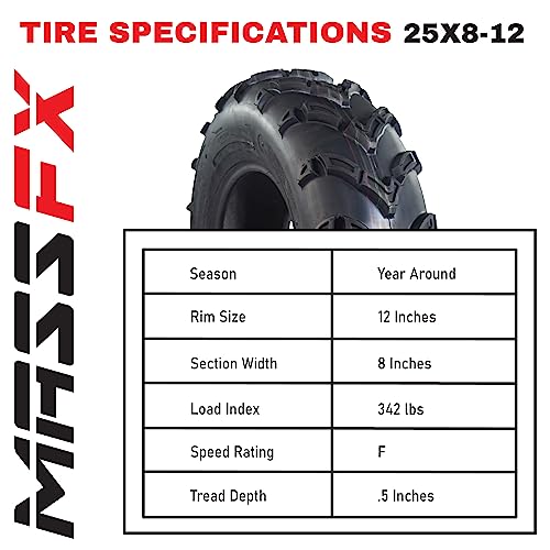 MASSFX MK 4 Set ATV Tires 25x8-12 Fronts 25x10-12 Rears 6 Ply 1/2" Tread Depth