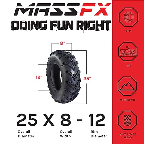 MASSFX MK 4 Set ATV Tires 25x8-12 Fronts 25x10-12 Rears 6 Ply 1/2" Tread Depth