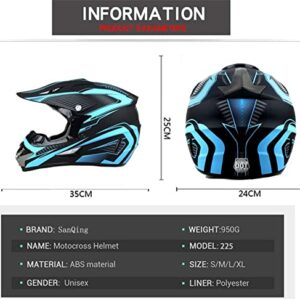 Motocross Helmet,Youth Kids Trend Full Face Helmet,ATV Motorcycle Helmet,Dirt Bike Downhill Off-Road Mountain Bike Helmet,DOT Certified,4-Piece Set (Blue, S)