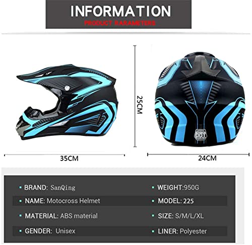 Motocross Helmet,Youth Kids Trend Full Face Helmet,ATV Motorcycle Helmet,Dirt Bike Downhill Off-Road Mountain Bike Helmet,DOT Certified,4-Piece Set (Blue, S)