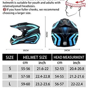 Motocross Helmet,Youth Kids Trend Full Face Helmet,ATV Motorcycle Helmet,Dirt Bike Downhill Off-Road Mountain Bike Helmet,DOT Certified,4-Piece Set (Blue, S)