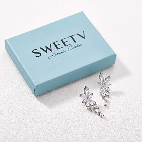 SWEETV Marquise Cubic Zirconia Bridal Earrings, Elegant Wedding Earrings for Brides Bridesmaids, Crystal Formal Drop Earrings for Women Jewelry Gifts (Silver)