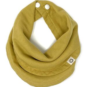 Kishu Baby Indi GOTS Organic Infinity Scarf Bib - 4-Way Reversible, 8 Layer Muslin Drool Bib (Mustard)