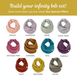 Kishu Baby Indi GOTS Organic Infinity Scarf Bib - 4-Way Reversible, 8 Layer Muslin Drool Bib (Mustard)