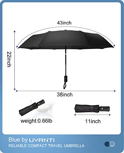 UVANTI Compact Travel Umbrella - Pocket Portable Small Mini Folding Windproof umbrella - Car Backpack Purse Automatic Umbrellas for Rain