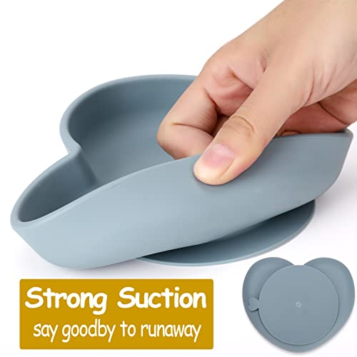 Suction Plate, Socub Silicone Plate for Baby and Toddler, Unbreakable Non-Slip Kids Plates with Spoon and Fork, BPA Free, Dishwasher and Microwave Safe, Ether