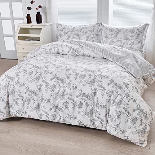 OAITE Duvet Cover Set,100% Cotton Comforter Cover with Floral Pattern Duvet Cover Set,Soft Bedding Set Includes with 3 Piece (2 Pillow Shams,1 Duvet Cover)