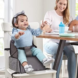 Contours Explore 2-in-1 Baby Booster Seat and Backpack Diaper Bag, Booster Seat for Dining Table, Foldable and Portable Baby Seat, Baby to Toddler Booster Chair - Gray