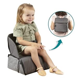 Contours Explore 2-in-1 Baby Booster Seat and Backpack Diaper Bag, Booster Seat for Dining Table, Foldable and Portable Baby Seat, Baby to Toddler Booster Chair - Gray