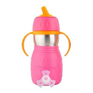 Kid Basix Safe Sippy, Stainless Steel Cup for Babies/Toddlers, Round Spout, Dishwasher Safe, BPA Free, 11 OZ. Travel/School/Play Pink