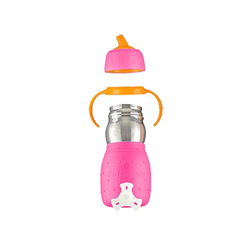 Kid Basix Safe Sippy, Stainless Steel Cup for Babies/Toddlers, Round Spout, Dishwasher Safe, BPA Free, 11 OZ. Travel/School/Play Pink