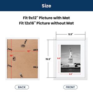 ENJOYBASICS 12x16 Picture Frame, Display Poster 9x12 with Mat or 12 x 16 Without Mat, Wall Gallery Photo Frames, White, 2 Pack