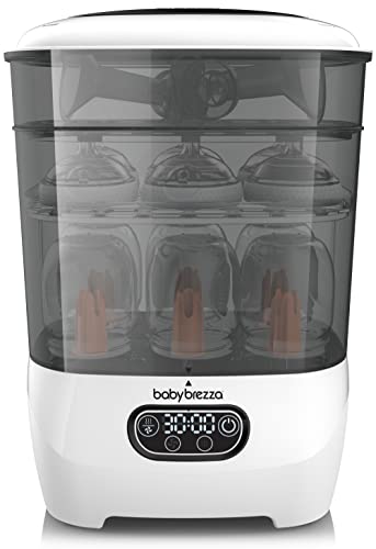 Baby Brezza Bottle Sterilizer and Dryer Advanced – HEPA Filter And Steam Sterilization – Dries 33 Percent Faster Then Original - Universal Fit up to 8 Baby Bottles And 2 Sets of Pump Parts (Any Brand)