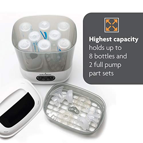 Baby Brezza Bottle Sterilizer and Dryer Advanced – HEPA Filter And Steam Sterilization – Dries 33 Percent Faster Then Original - Universal Fit up to 8 Baby Bottles And 2 Sets of Pump Parts (Any Brand)