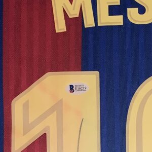 Lionel Messi Signed Authentic Nike Barcelona Jersey - BAS Beckett Authentication Services COA - Professionally Framed 34x42 & Ballon D'Or 500th Goal 8x10 Photo