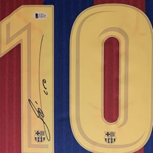 Lionel Messi Signed Authentic Nike Barcelona Jersey - BAS Beckett Authentication Services COA - Professionally Framed 34x42 & Ballon D'Or 500th Goal 8x10 Photo