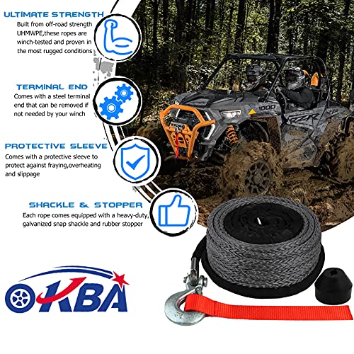 OKBA Synthetic Winch Rope Cable Kit 1/4" x 50' - 9500LBS Winch Line Rope Replacement with Protective Sleeve + Rope Winch Hook + Rubber Stopper for 4x4 Off Road Vehicle ATV UTV Polaris UTV