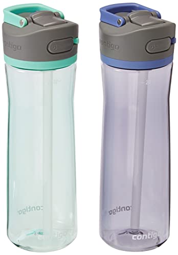 Contigo Ashland 2.0 Leak-Proof Water Bottle with Lid Lock and Angled Straw, Dishwasher Safe Water Bottle with Interchangeable Lid, 24oz 2-Pack, Blue Corn/Coriander