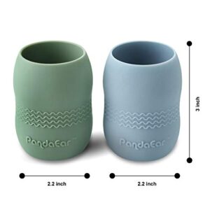 PandaEar (2 Pack 100% Tiny Silicone Drinking Training Cup for Baby and Toddler (Blue/Green)