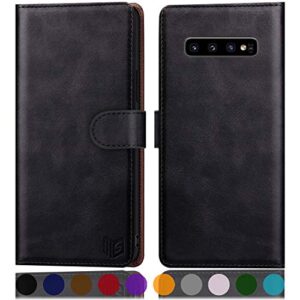 suanpot for samsung galaxy s10+ /s10 plus 6.4 (not fit s10,s10e) leather wallet case for men with rfid blocking credit card holder, flip folio book cell phone cover shockproof case pocket 2018 black