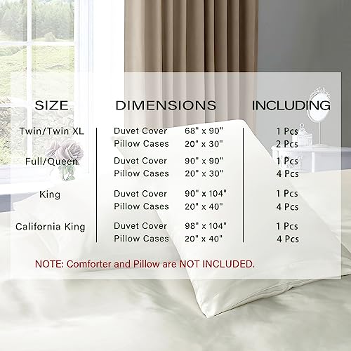 P Pothuiny 5 Pieces Satin Duvet Cover King Size Set, Luxury Silky Like Ivory White Duvet Cover Bedding Set with Zipper Closure, 1 Duvet Cover + 4 Pillow Cases (No Comforter)