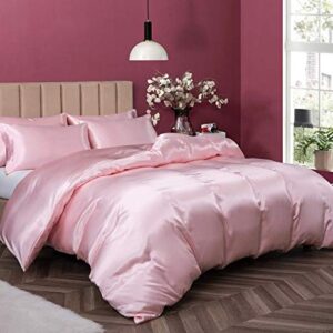 P Pothuiny 5 Pieces Satin Duvet Cover Full/Queen Size Set, Luxury Silky Like Blush Pink Duvet Cover Bedding Set with Zipper Closure, 1 Duvet Cover + 4 Pillow Cases (No Comforter)