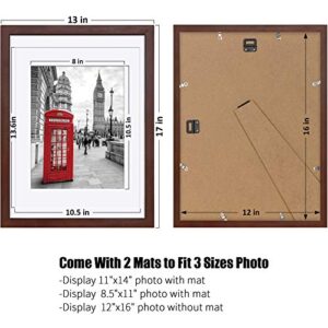 12x16 Picture Frames Dark Cherry Made of Solid Wood Display Pictures 11X14 Inch or 8.5x11 with Mat or 12x16 Inch without Mat for Wall Mounting and TableTop - Picture Frame 11X14 with 2 Mats - 1 Pack