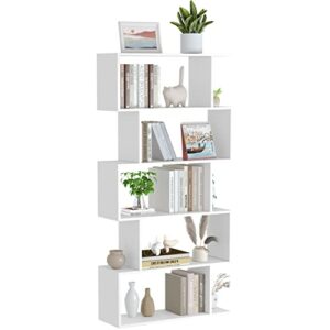 yusong bookshelf 5-tier, geometric bookcase s shaped book shelves for bedroom, modern wood decorative display shelf book case for home office, white