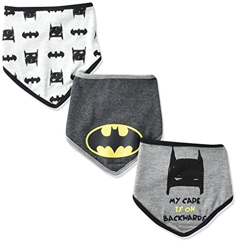 BATMAN 3-Pack Baby Bibs for Boys | Unisex Teething Bibs | Snap Closure | Newborn Boy Bibs | Black/Grey/White, 0-12 Months