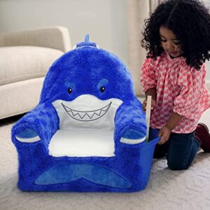 Soft Landing, Sweet Seats, Premium Character Chair with Carrying Handle & Side Pockets, Dark Blue Shark, Blue/White