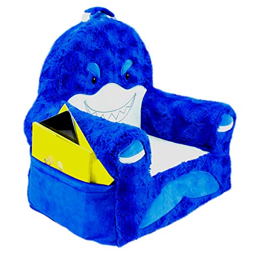 Soft Landing, Sweet Seats, Premium Character Chair with Carrying Handle & Side Pockets, Dark Blue Shark, Blue/White