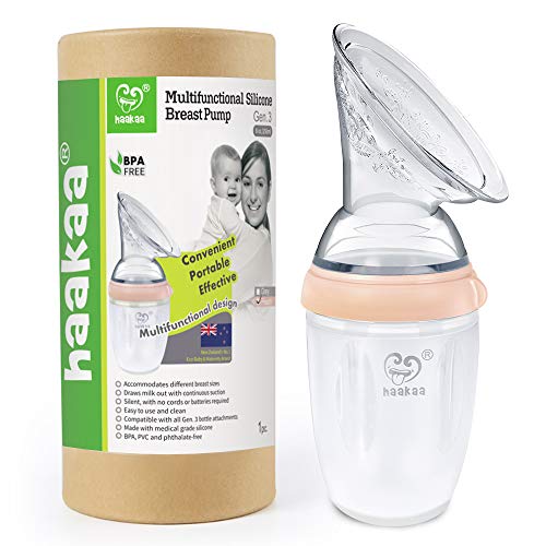 haakaa Gen.3 Manual Breast Pump Upgraded Multifuctional Silicone Breast Pump for Breastfeeding Moms to Collect Breast Milk Reusable(8oz/250ml, Peach)