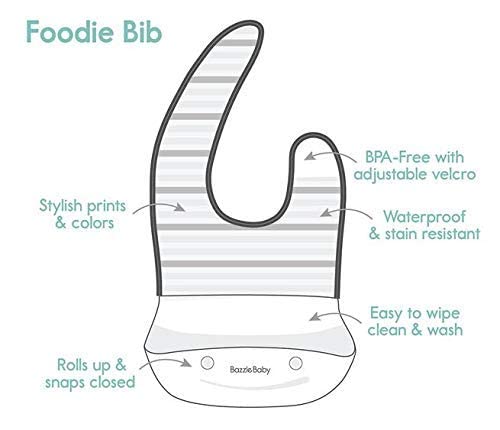 Bazzle Baby Silicone Bib for Baby with Food Catcher - Waterproof Roll Up and Button Feeding Bib for Toddler Eating 2-Pk