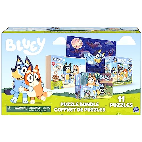 Bluey 11 Puzzle Bundle Set, 8- and 24-Piece Wood, Fuzzy, & Die-Cut Jigsaw Puzzles for Preschoolers and Kids