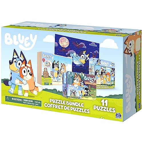 Bluey 11 Puzzle Bundle Set, 8- and 24-Piece Wood, Fuzzy, & Die-Cut Jigsaw Puzzles for Preschoolers and Kids