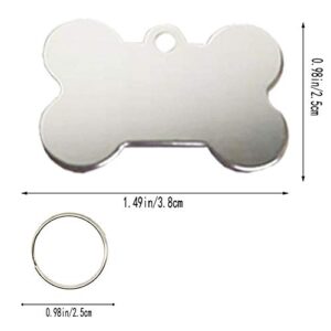 30 Pcs Pet ID Tag Bone Shape 38MM Blank Personalized Aluminium Pendants Tag Dog Cat Pet Name Phone Number ID Tag Charm with Key Ring for Dogs Cats