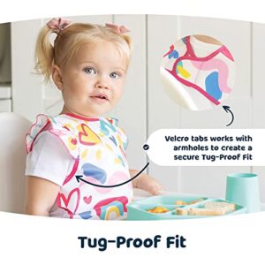 Tiny Twinkle Mess Proof Baby Bib - Waterproof Apron Machine Washable PVC, BPA, & Phthalate Free Great Travel for Eating Food Bibs (Boho Rainbow, Small 6-24 Months)