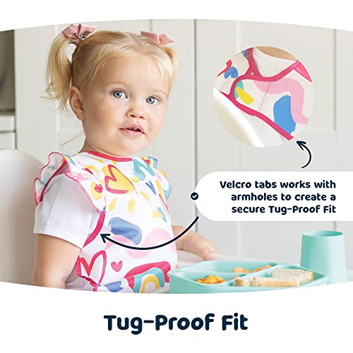 Tiny Twinkle Mess Proof Baby Bib - Waterproof Apron Machine Washable PVC, BPA, & Phthalate Free Great Travel for Eating Food Bibs (Boho Rainbow, Small 6-24 Months)