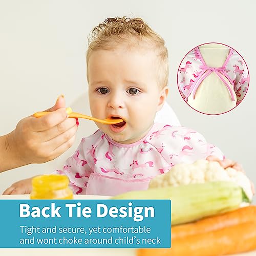 3 Pcs Long Sleeved Bib Set | Baby Waterproof Bibs with Pocket Bundle | Toddler Bib with Sleeves and Crumb Catcher | Stain and Odor Resistance Play Smock Apron - Pack of 3 | 6-24 Months