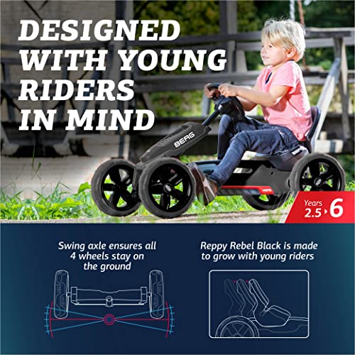 Berg Reppy Rebel Kids Go Kart - Pedal Go Kart for Boys & Girls - Kid's Pedal Vehicles with Soundbox & Adjustable Seat - Pedals Cars for Kids - Black Ride-On Children's Go Cart for Ages 2.5-6 Years