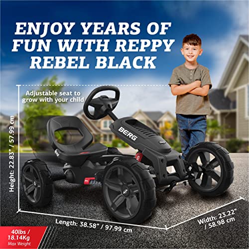 Berg Reppy Rebel Kids Go Kart - Pedal Go Kart for Boys & Girls - Kid's Pedal Vehicles with Soundbox & Adjustable Seat - Pedals Cars for Kids - Black Ride-On Children's Go Cart for Ages 2.5-6 Years