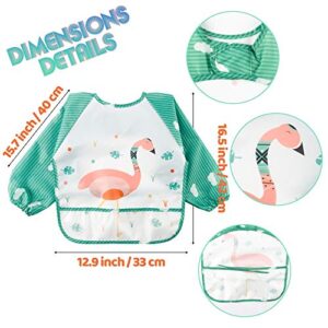 R HORSE 5Pcs Long Sleeved Bib for Babies Toddlers Waterproof Sleeved Bib with Great Capacity Pocket Gift for Baby 6-36 months