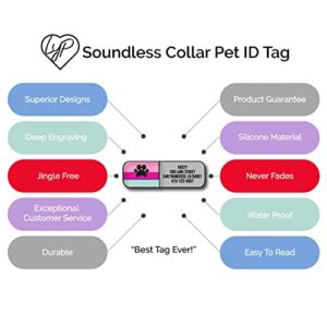 LYP Soundless Slide-On Collar Dog ID Tag - Designer Deep Engraved Silicone – Engraving Will Last - Pet ID Tags, Dog Tags, Cat Tags (Paw - Hot Pink, Medium)