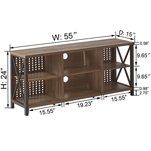 LVB Rustic Entertainment Center for 65 Inch TV, Industrial Wood and Metal TV Stand with Storage Shelf, Modern Television Media Console Table with Cabinet for Living Room Bedroom, Rustic Oak, 55 Inch